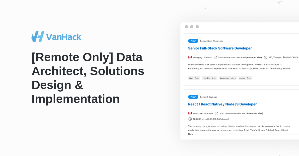 Remote Only Data Architect Solutions Design Implementation Vanhack
